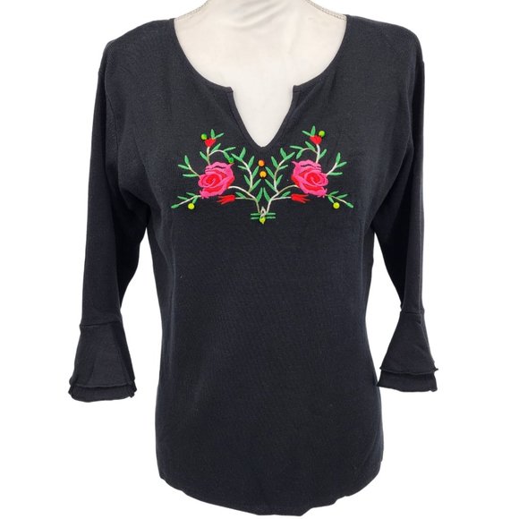 Joseph A | Sweaters | Joseph A Rose Floral Embroidered Black Silk ...
